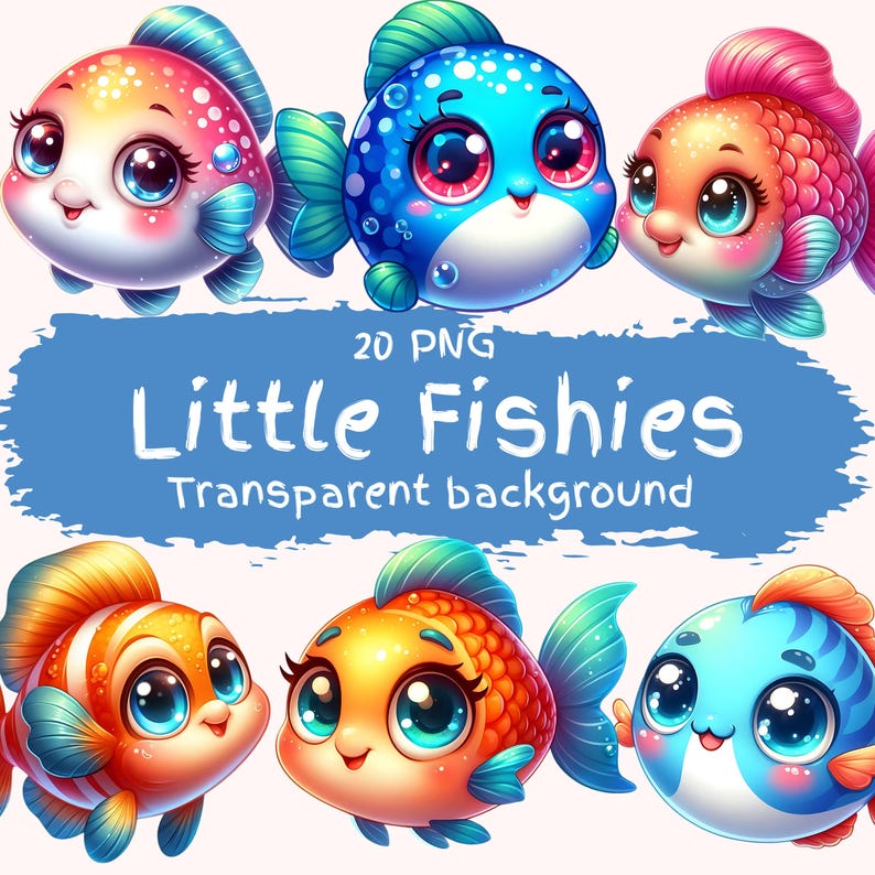 Little Fishies Clipart Bundle 20 PNG High Quality Cartoon Style Cute ...