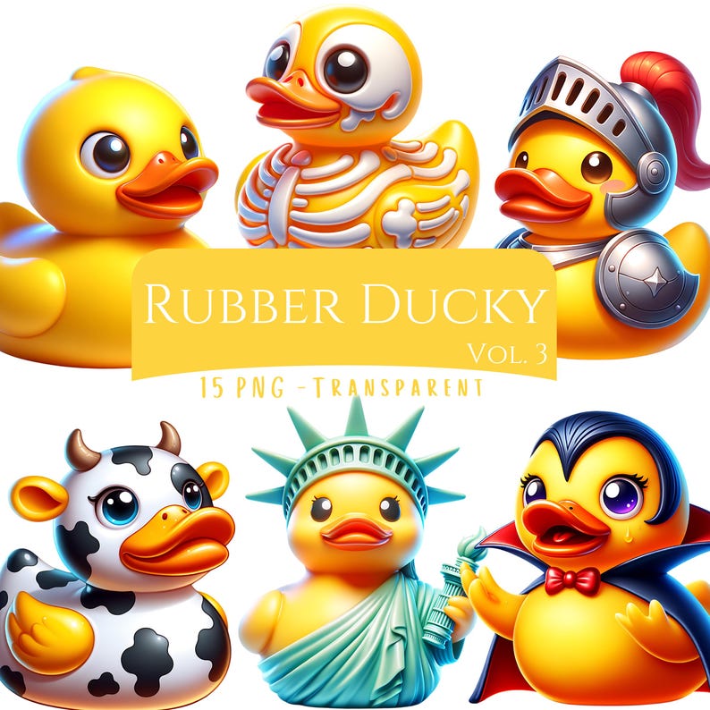 Rubber Ducky Clipart Bundle 15 PNG High Quality Cartoon Jeep Duck Files ...