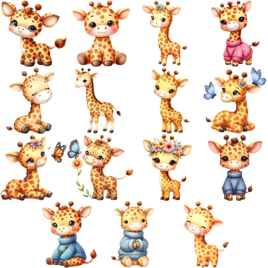 Little Giraffe Clipart Bundle 15 PNG High Quality Watercolor Safari ...
