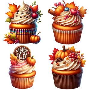 Fall Cupcakes Clipart Bundle 15 PNG High Quality Cartoon Cute Autumn ...