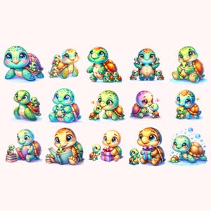 Mama Turtle Clipart Bundle 15 PNG Cute Watercolor Baby Turtle Digital ...