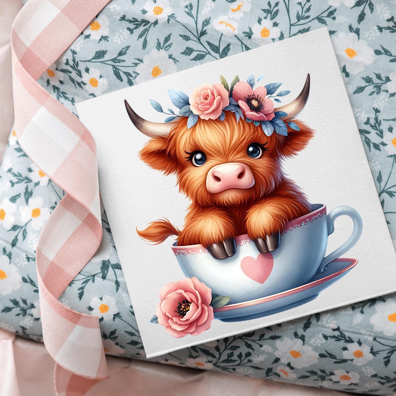 Teacup Highland Cow Clipart Bundle 15 PNG High Quality Cartoon Cute ...