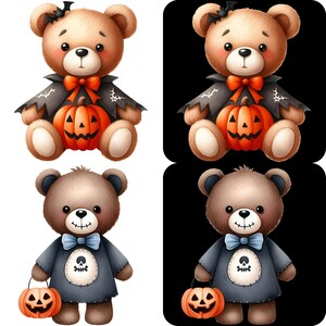 Halloween Teddy Bear Clipart Bundle 15 PNG High Quality Watercolor Cute ...