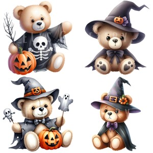 Halloween Teddy Bear Clipart Bundle 15 PNG High Quality Watercolor Cute ...