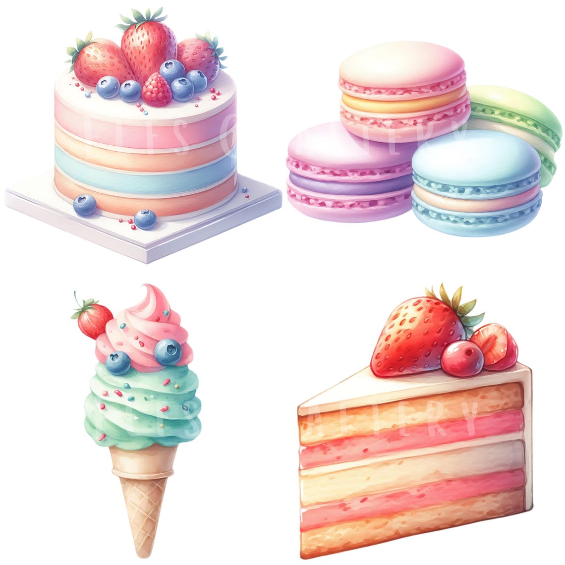 Pastel Desserts Clipart Bundle 25 PNG High Quality Digital Download ...