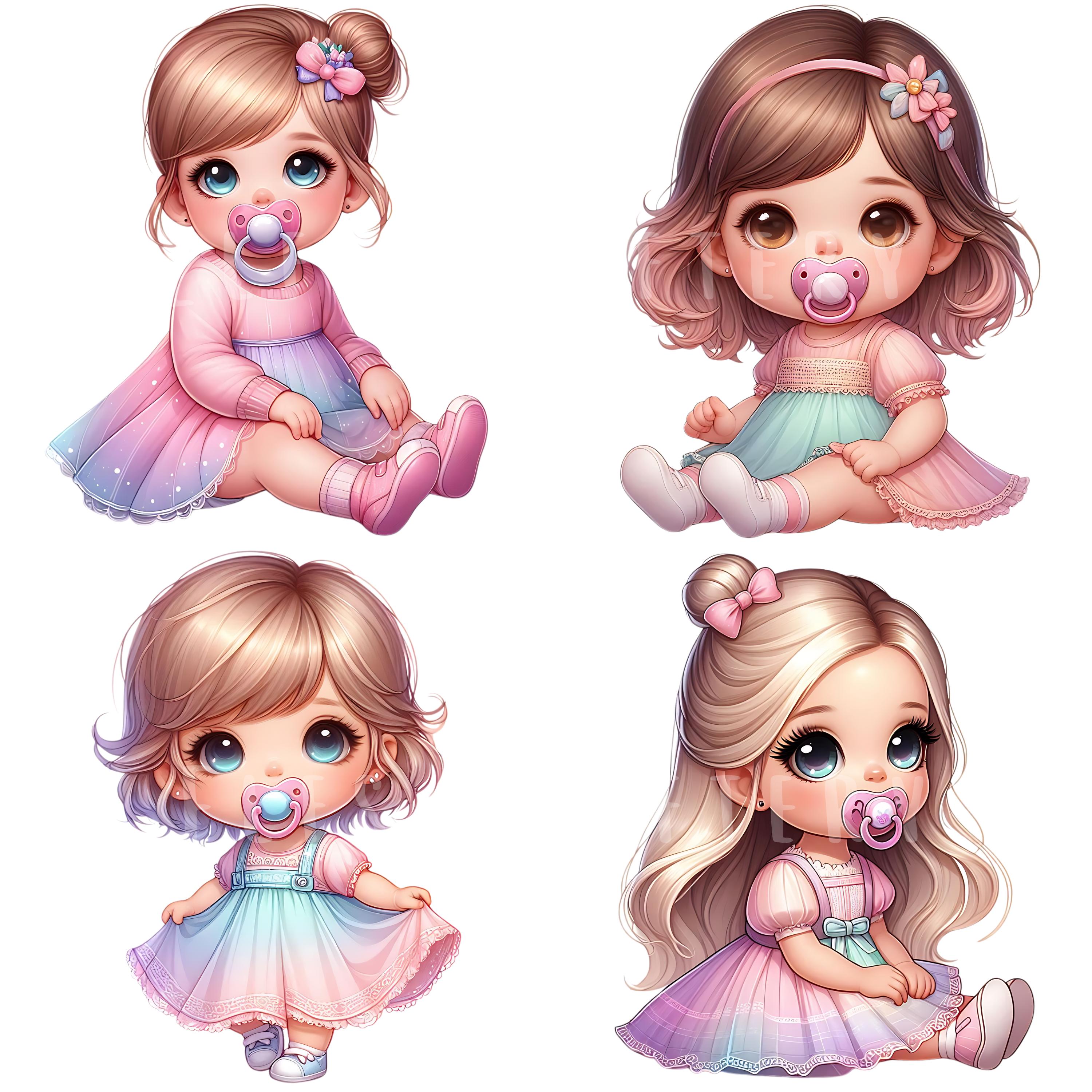 Baby Girl Clipart Bundle 15 PNG High Quality Watercolor Cute Little ...