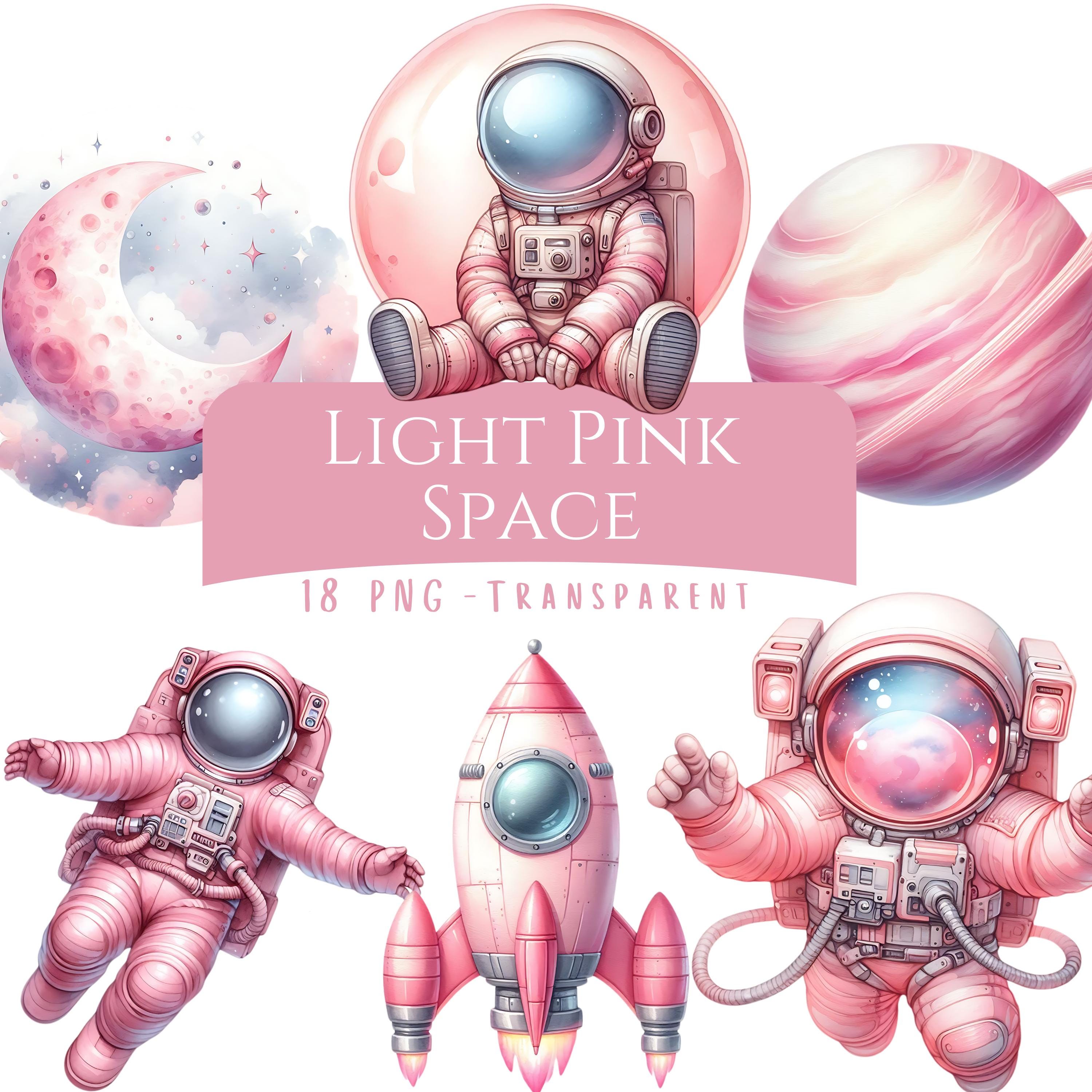 Light Pink Space Clipart Bundle 18 PNG Cute Pink Watercolor Space ...