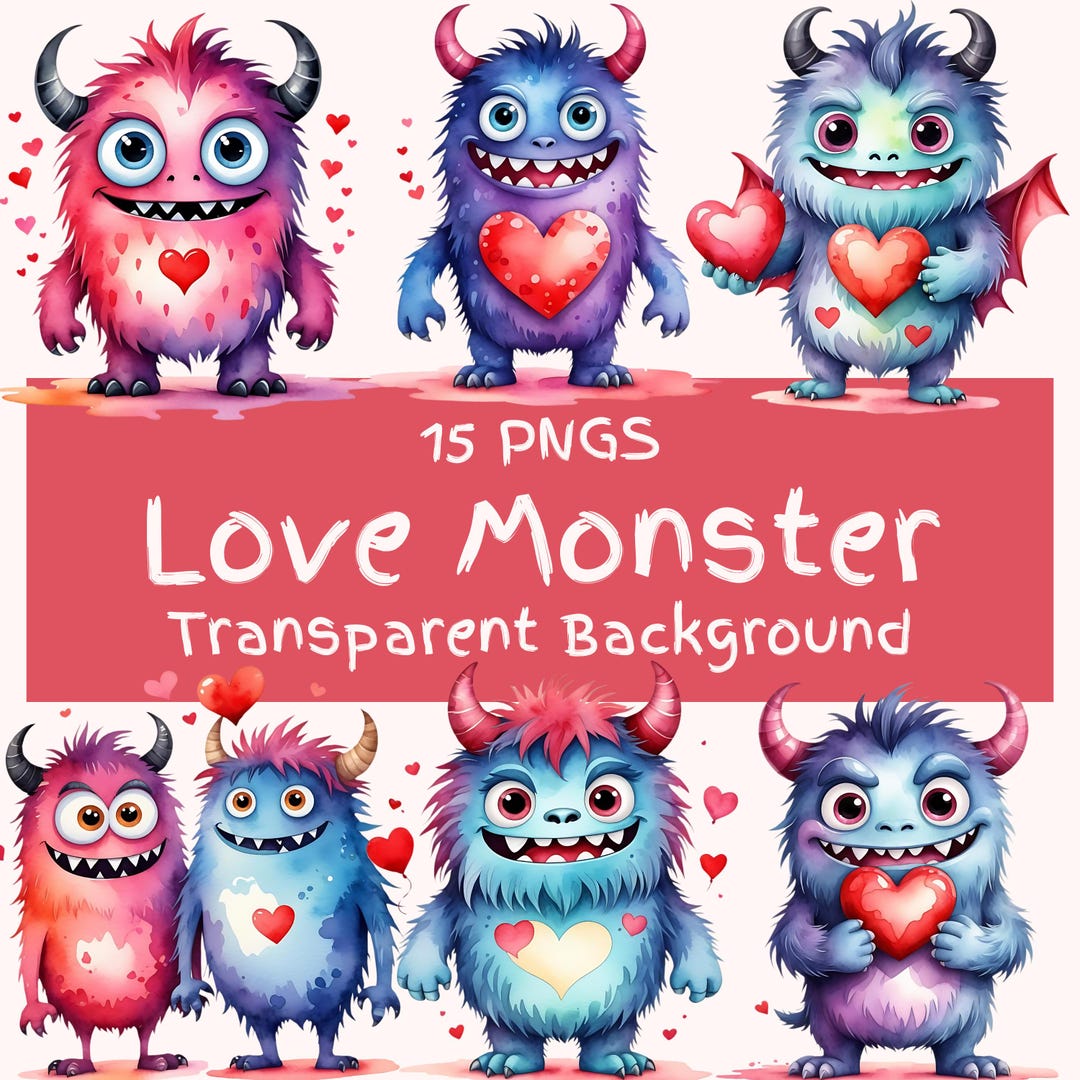 Love Monster Clipart Bundle 15 PNG High Quality Digital Images Cute ...