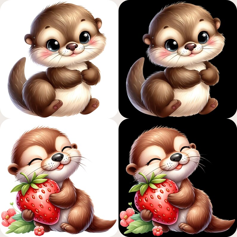 Cute Otter Clipart Bundle 15 PNG High Quality Watercolor Woodland Baby ...