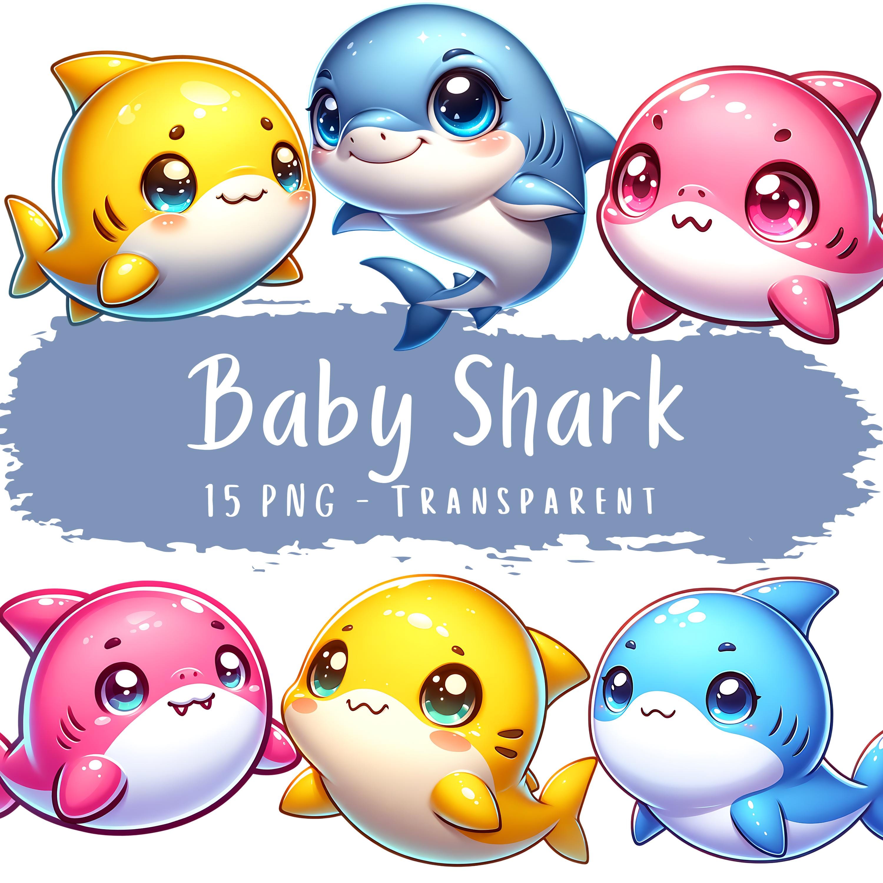 Baby Shark Clipart Bundle 15 PNG Cute Shark Printables Digital Download ...