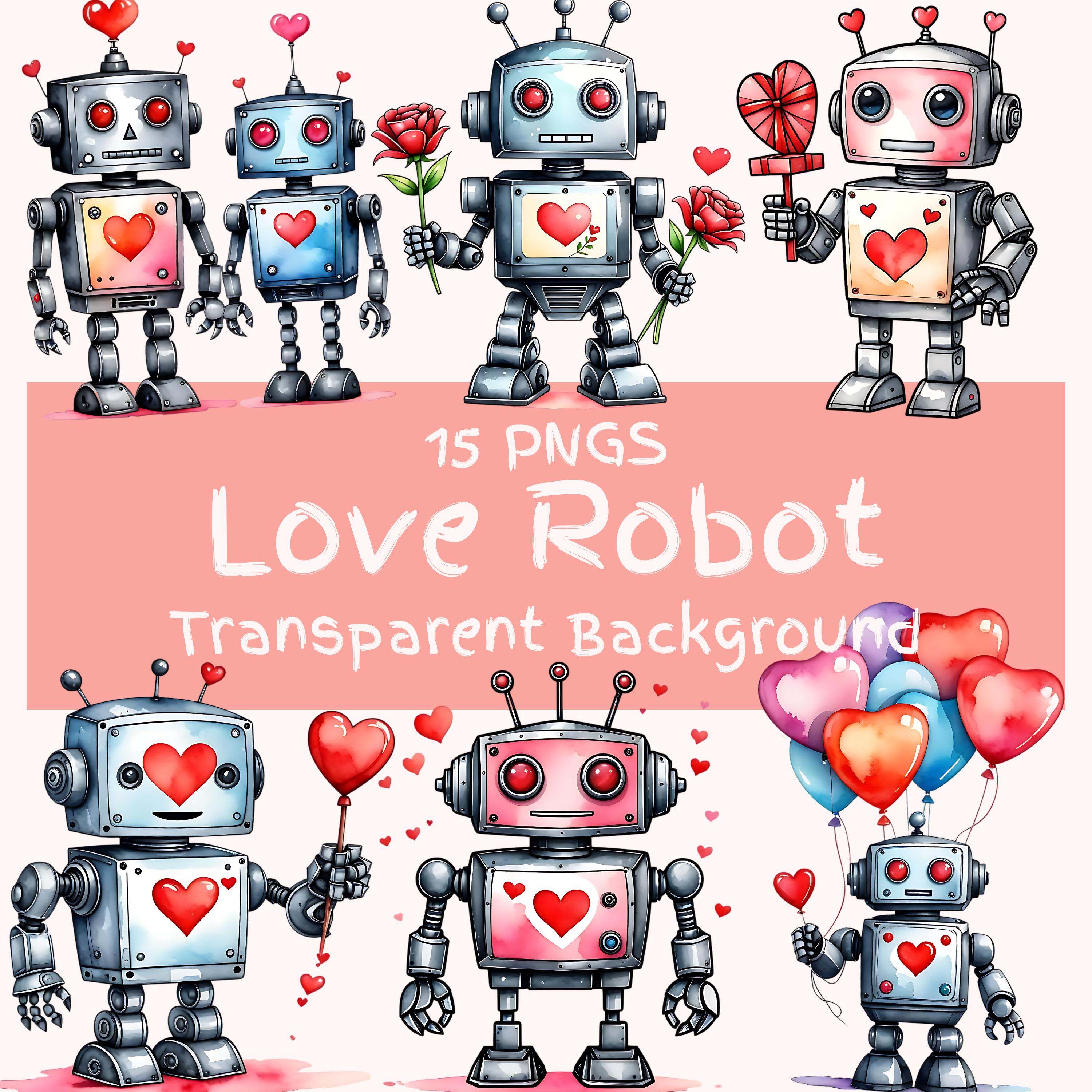 Love Robot Clipart Bundle 15 PNG Watercolor Robot Digital Art Bundle ...