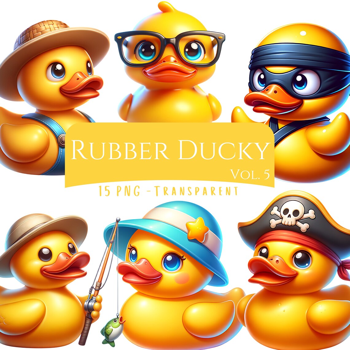 Rubber Ducky Clipart Bundle 15 PNG High Quality Cartoon Jeep Duck Files ...