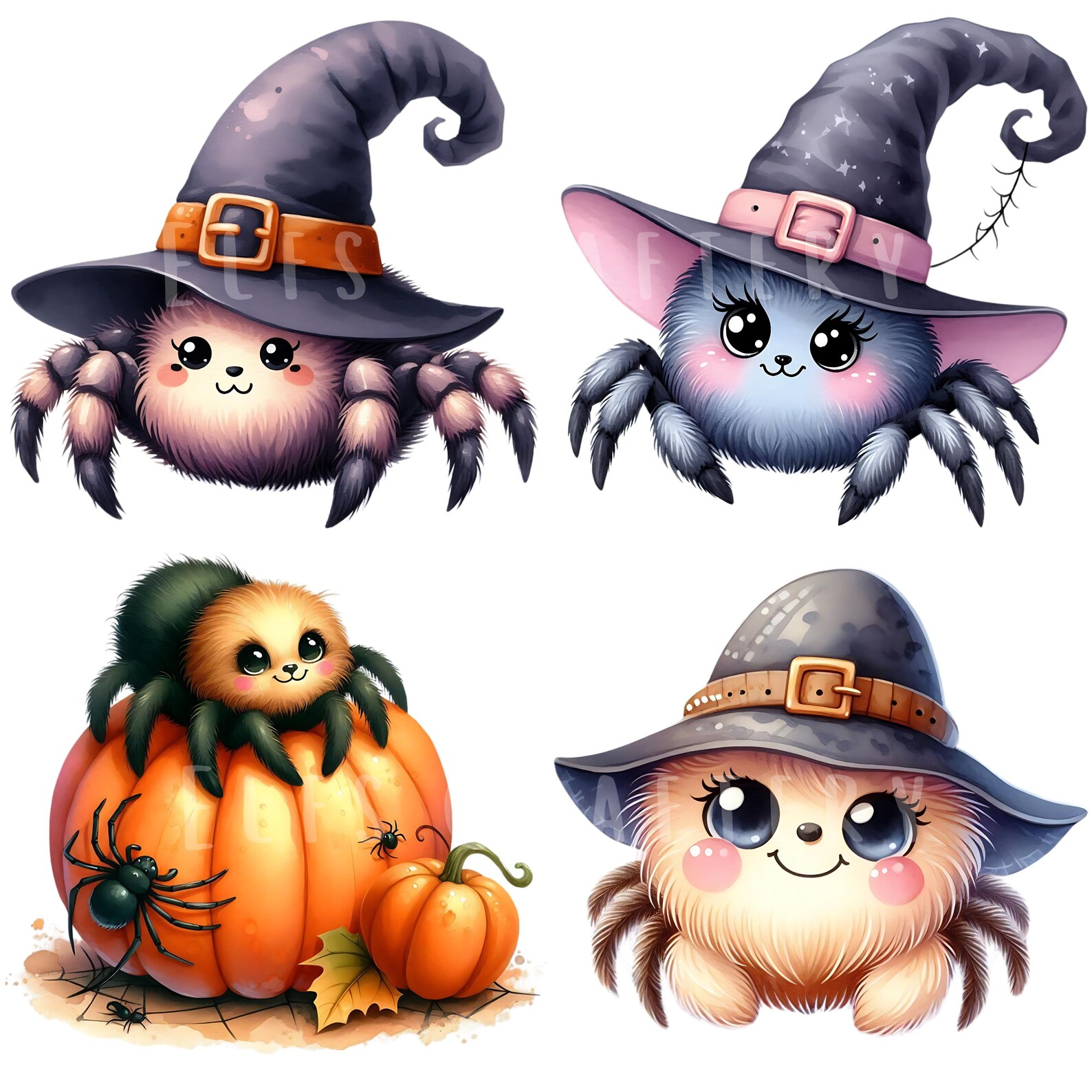 Halloween Spider Clipart Bundle 15 PNG Watercolor Cute Spider Digital ...