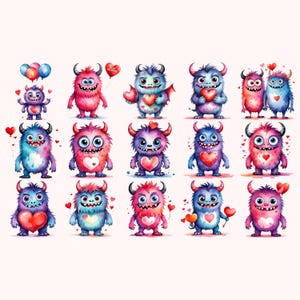 Love Monster Clipart Bundle 15 PNG High Quality Digital Images Cute ...