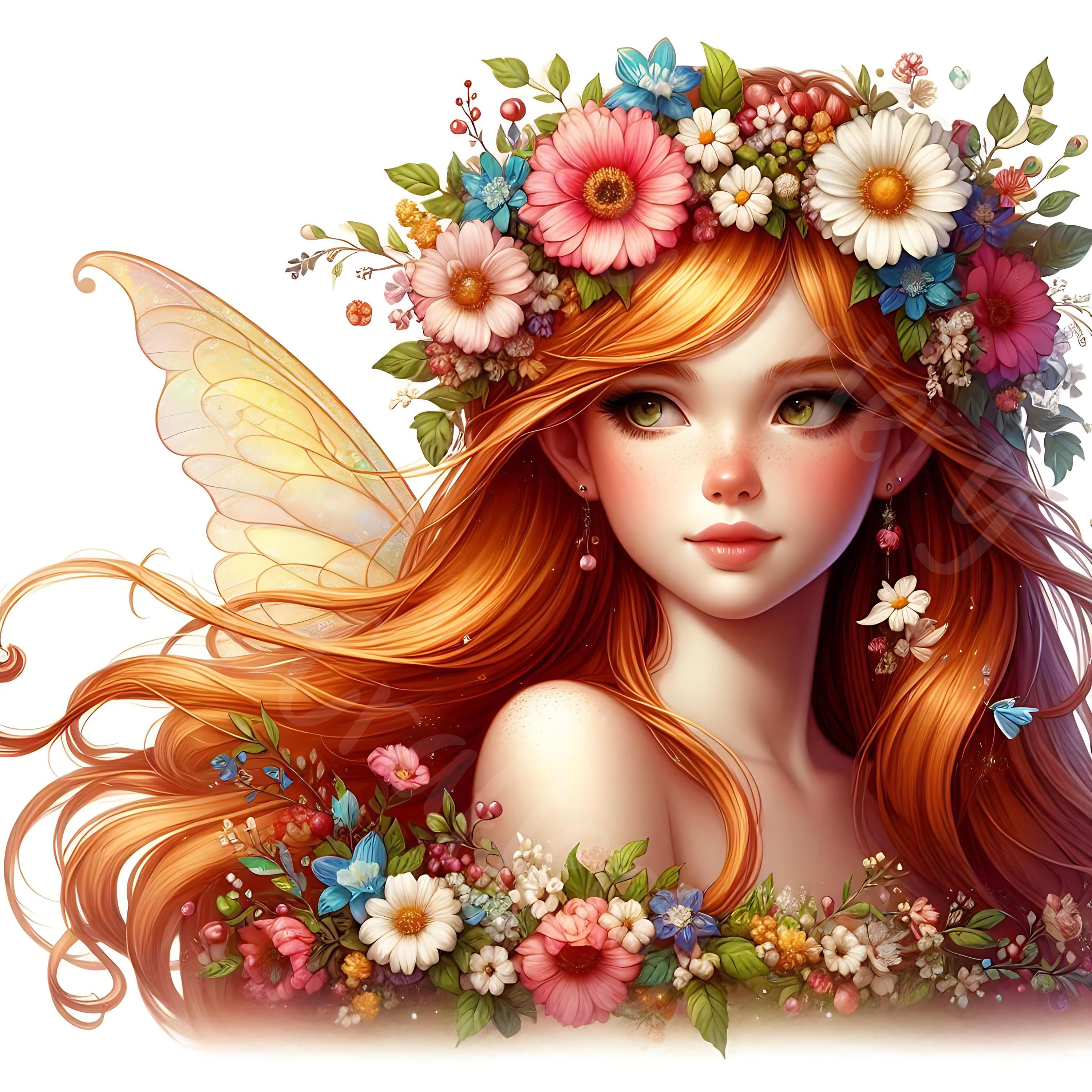15 JPG Enchanted Ginger Summer Fairy Clipart Bundle Beautiful Redhead ...