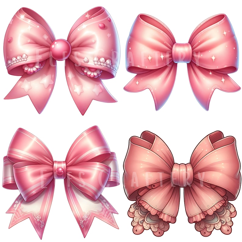 Soft Pink Bow Clipart Bundle 18 PNG Digital Download Printable Rose ...