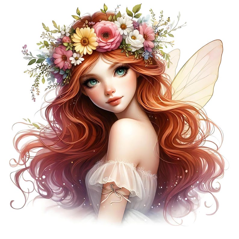 15 JPG Enchanted Ginger Summer Fairy Clipart Bundle Beautiful Redhead ...