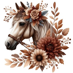 20 JPG Boho Flower Horse Clipart Bundle Watercolor Brown Horse Digital ...