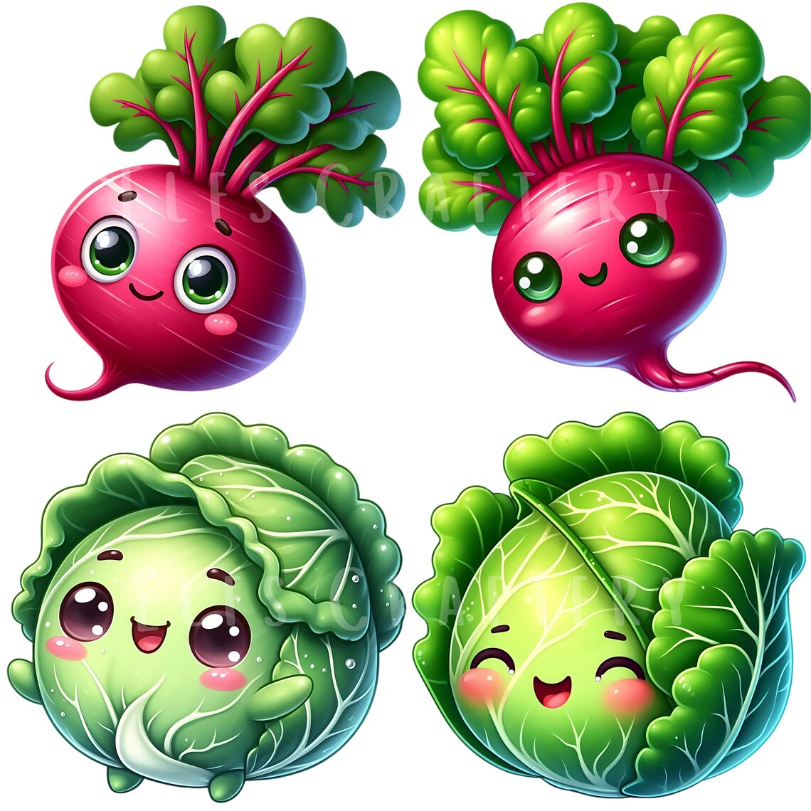 Cute Vegetables Clipart Bundle 28 PNG Happy Vegetable Faces Printable ...