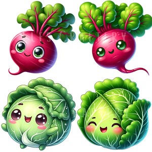 Cute Vegetables Clipart Bundle 28 PNG Happy Vegetable Faces Printable ...
