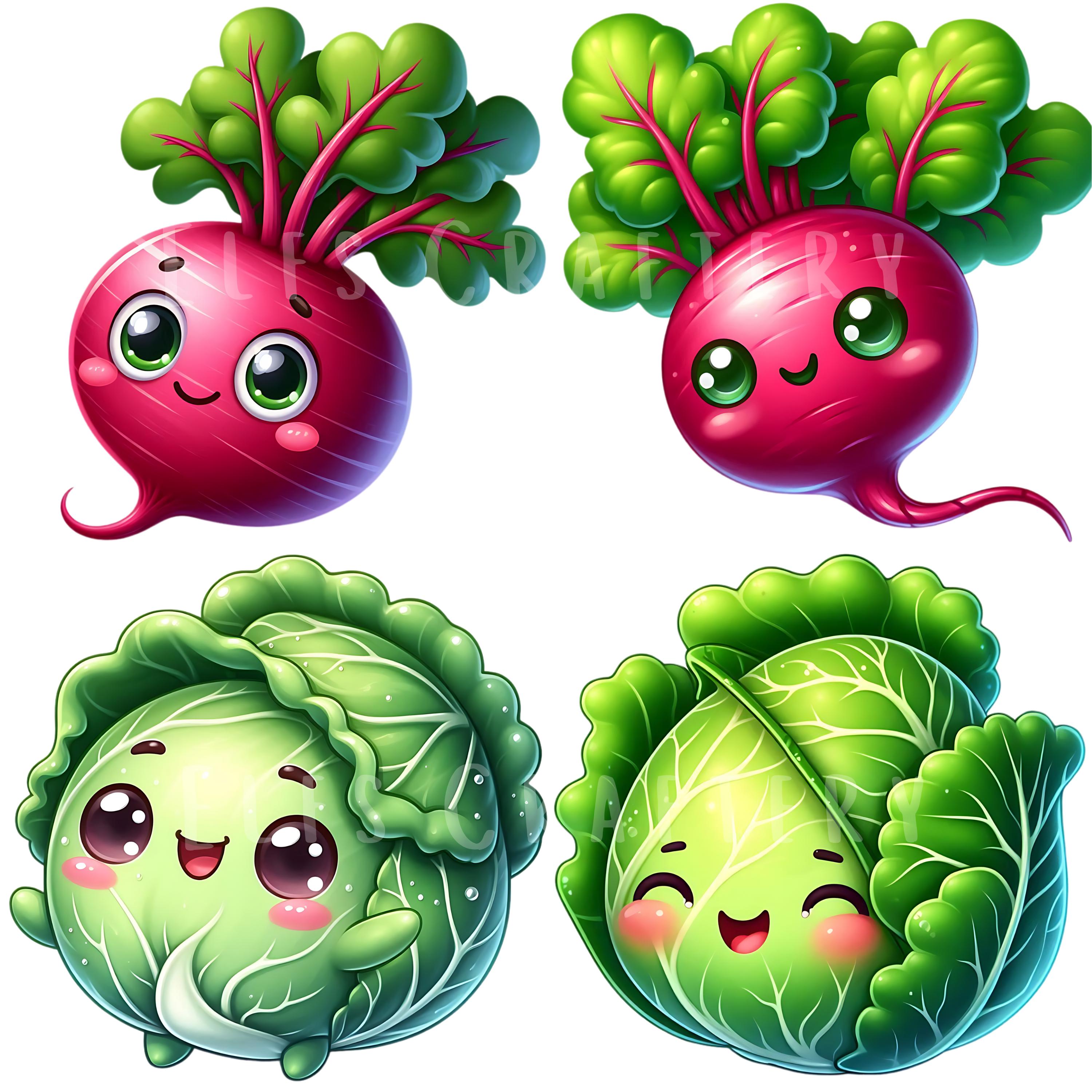 Cute Vegetables Clipart Bundle 28 PNG Happy Vegetable Faces Printable ...