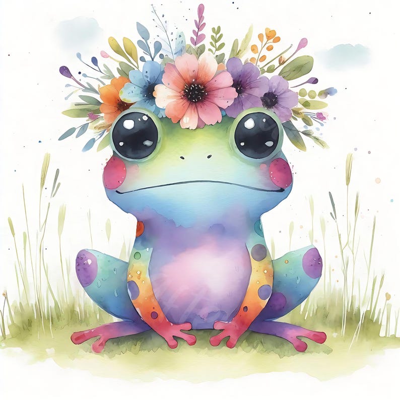 15 JPG Little Whimsy Frog Clipart Bundle Watercolor Cute Pastel Quirky ...