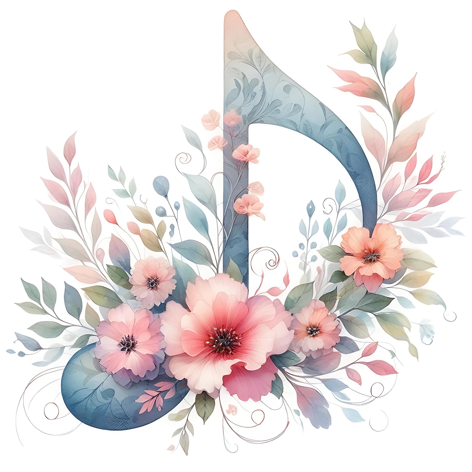 15 JPG Pastel Floral Music Notes Digital Art Bundle Beautiful ...