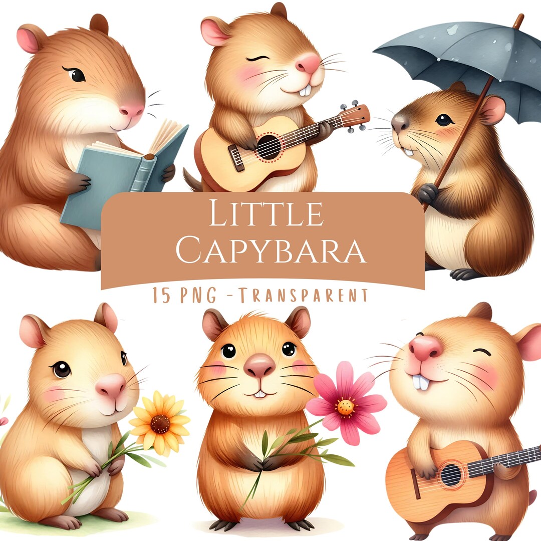Little Capybara, 15 PNG Clipart Bundle, Watercolor Woodland Animal ...