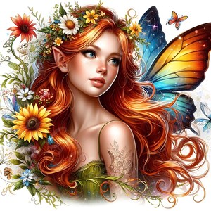 15 JPG Enchanted Ginger Summer Fairy Clipart Bundle Beautiful Redhead ...