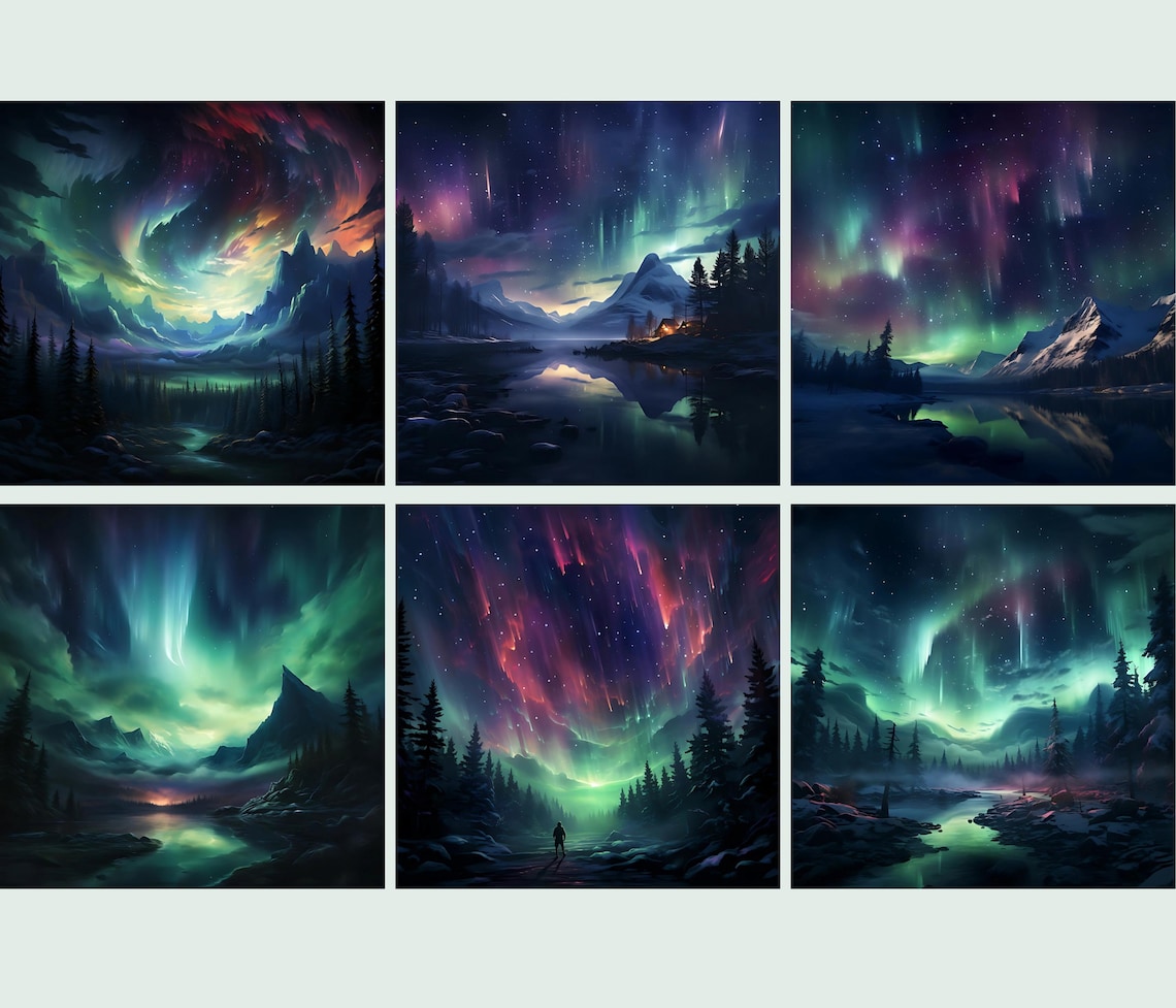 Northern Lights Digital Papers 55 PNG and JPG Files High Quality Aurora ...