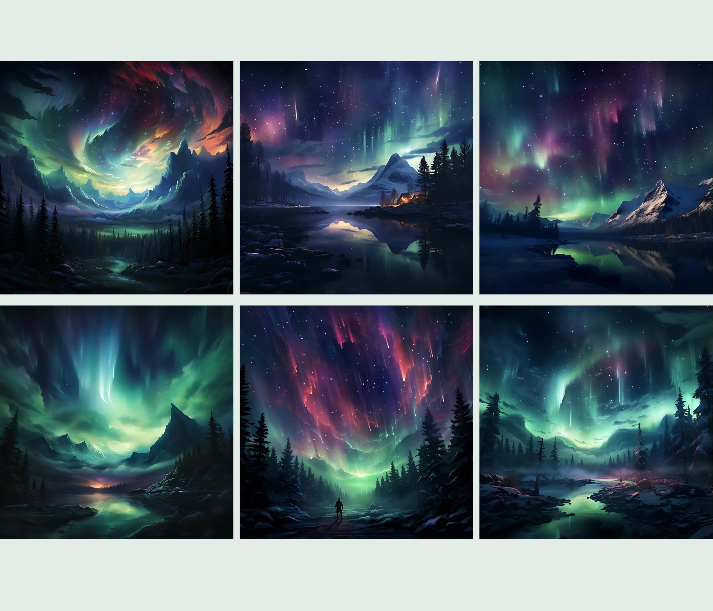 Northern Lights Digital Papers 55 PNG and JPG Files High Quality Aurora ...