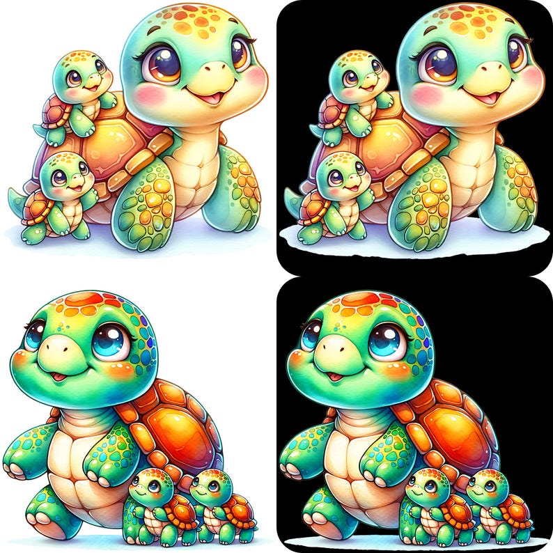 Mama Turtle Clipart Bundle 15 PNG Cute Watercolor Baby Turtle Digital ...