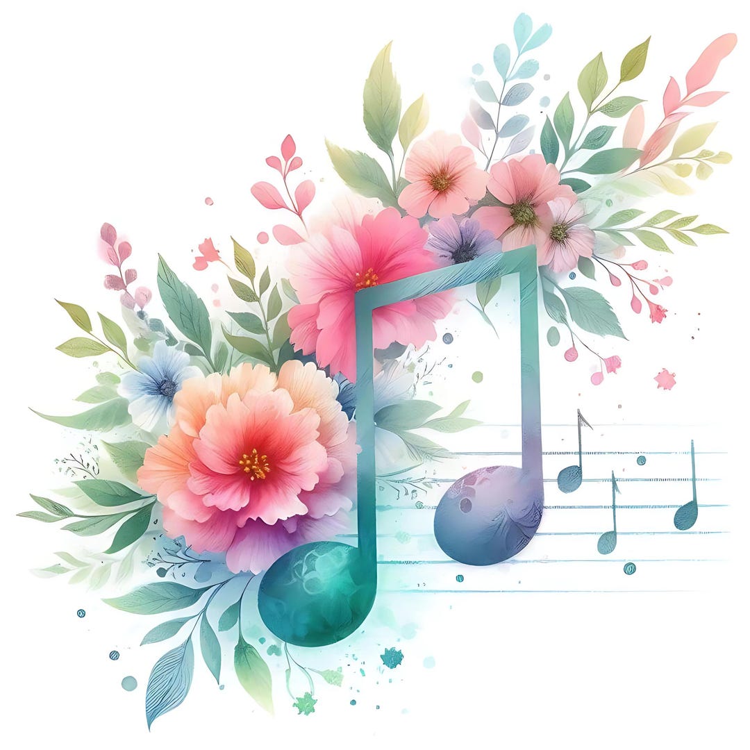 15 JPG Pastel Floral Music Notes Digital Art Bundle Beautiful ...