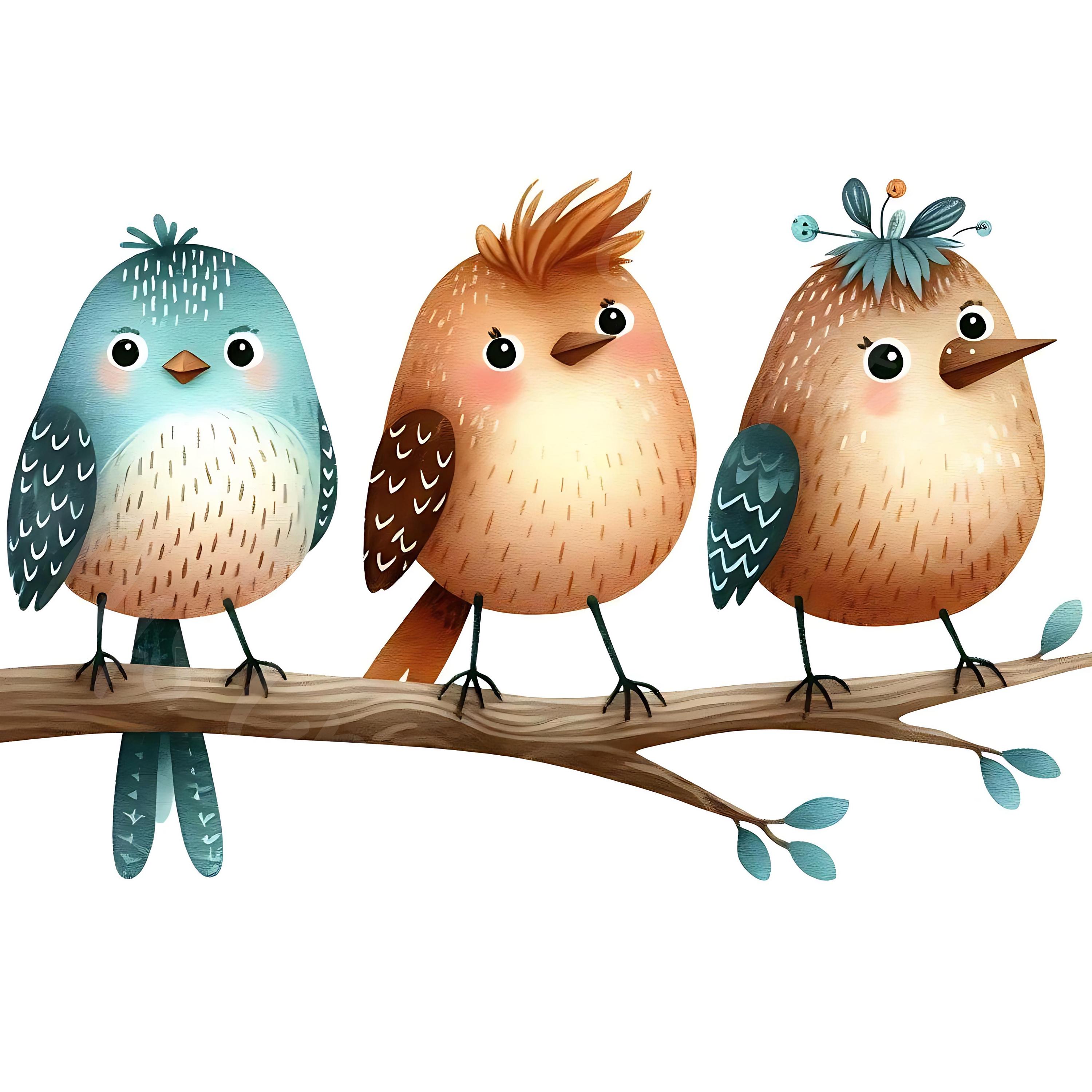 15 JPG Little Branch Birds Clipart Bundle Watercolor Quirky Bird ...
