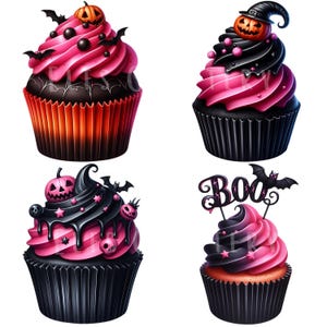 Halloween Cupcakes Clipart Bundle 15 PNG Cartoon Halloween Desserts ...