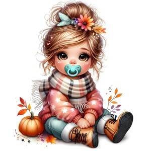 15 JPG Little Fall Baby Girl Clipart Bundle High Quality Autumn Toddler ...