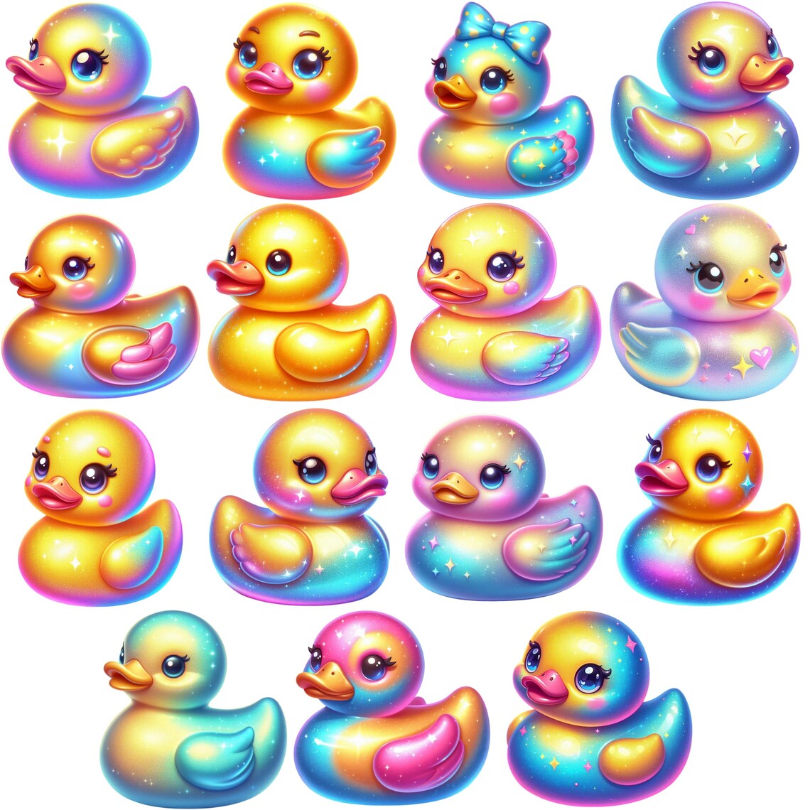 Shiny Rubber Ducky Clipart Bundle 15 PNG High Quality Cartoon Duck ...