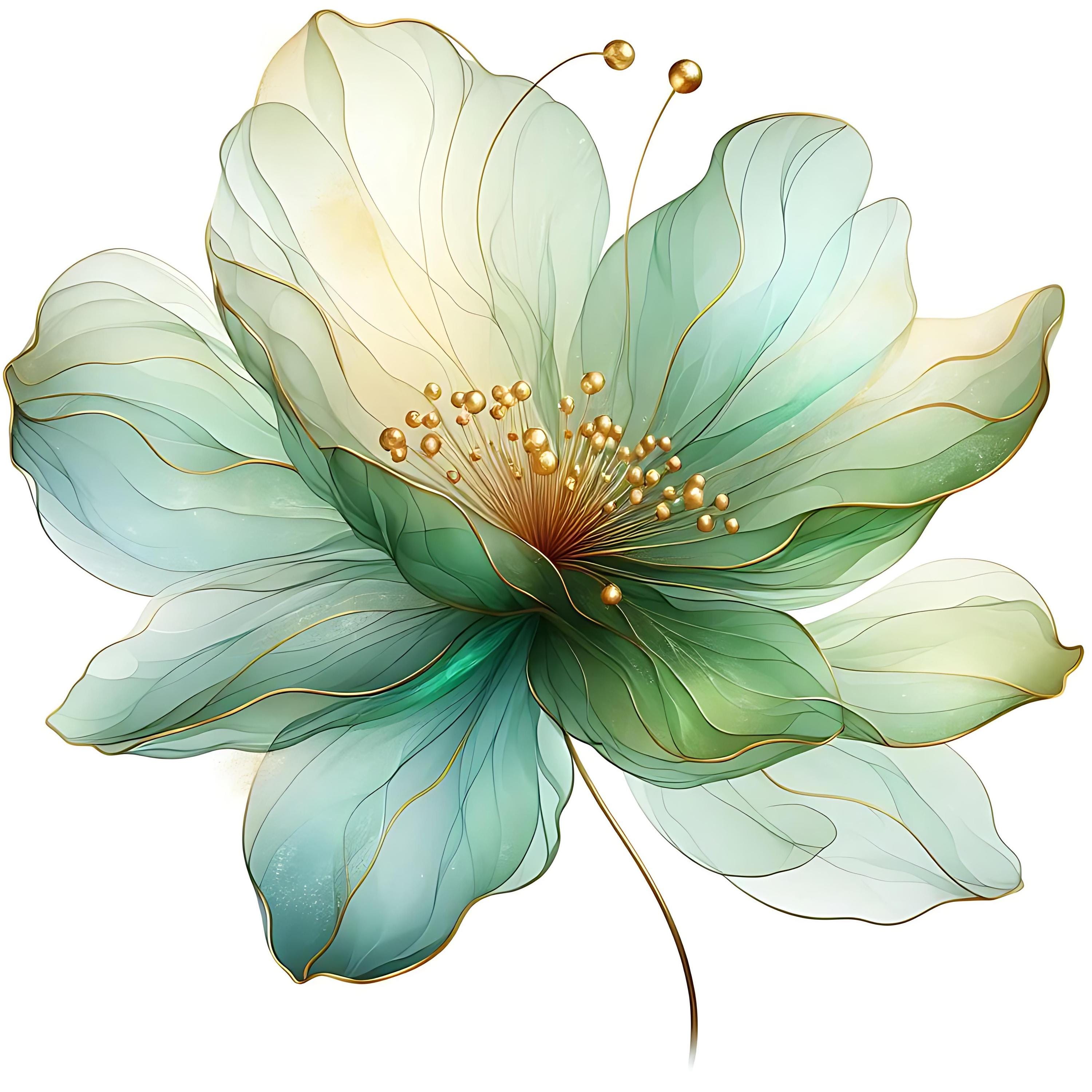 15 JPG Light Green & Gold Flowers Clipart Bundle Beautiful Watercolor ...
