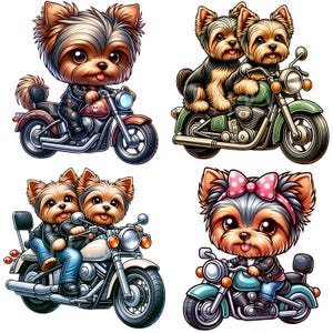 Biker Yorkie Clipart Bundle 15 PNG High Quality Cartoon Yorkshire ...