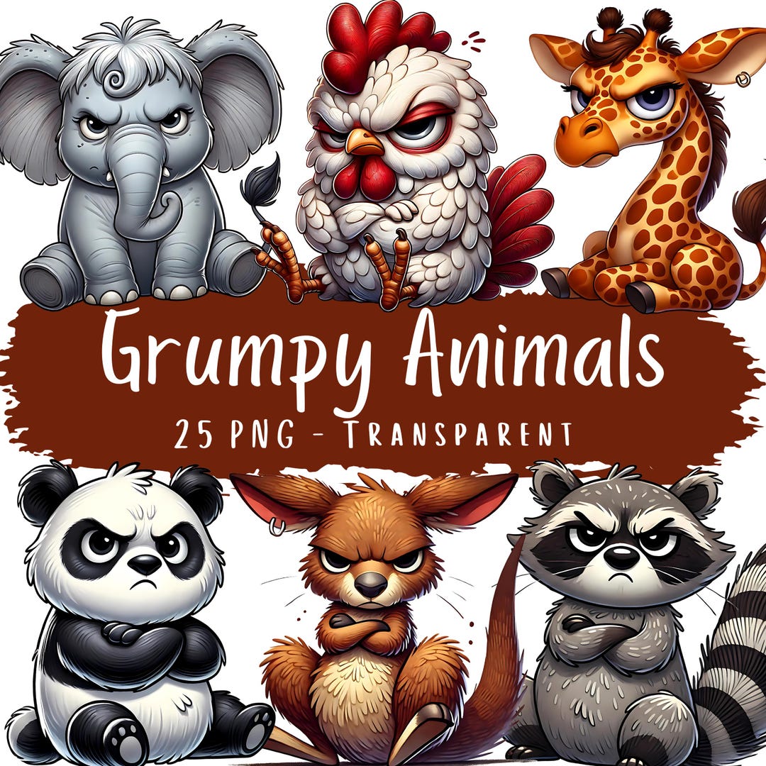 Grumpy Animal Clipart Bundle 25 PNG High Quality Files Angry Farm ...