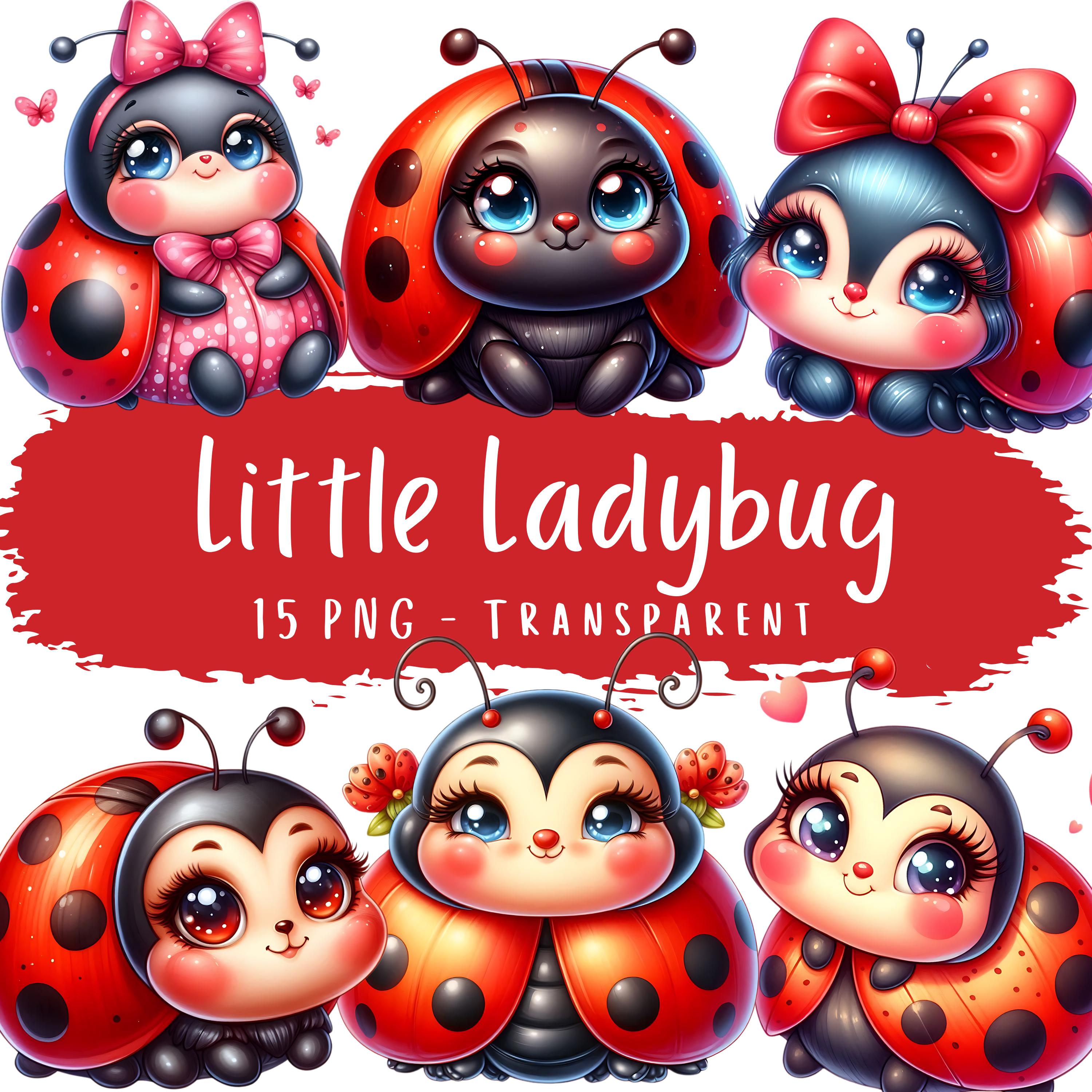Little Ladybug Clipart Bundle 15 PNG High Quality Cartoon Cute Ladybug ...