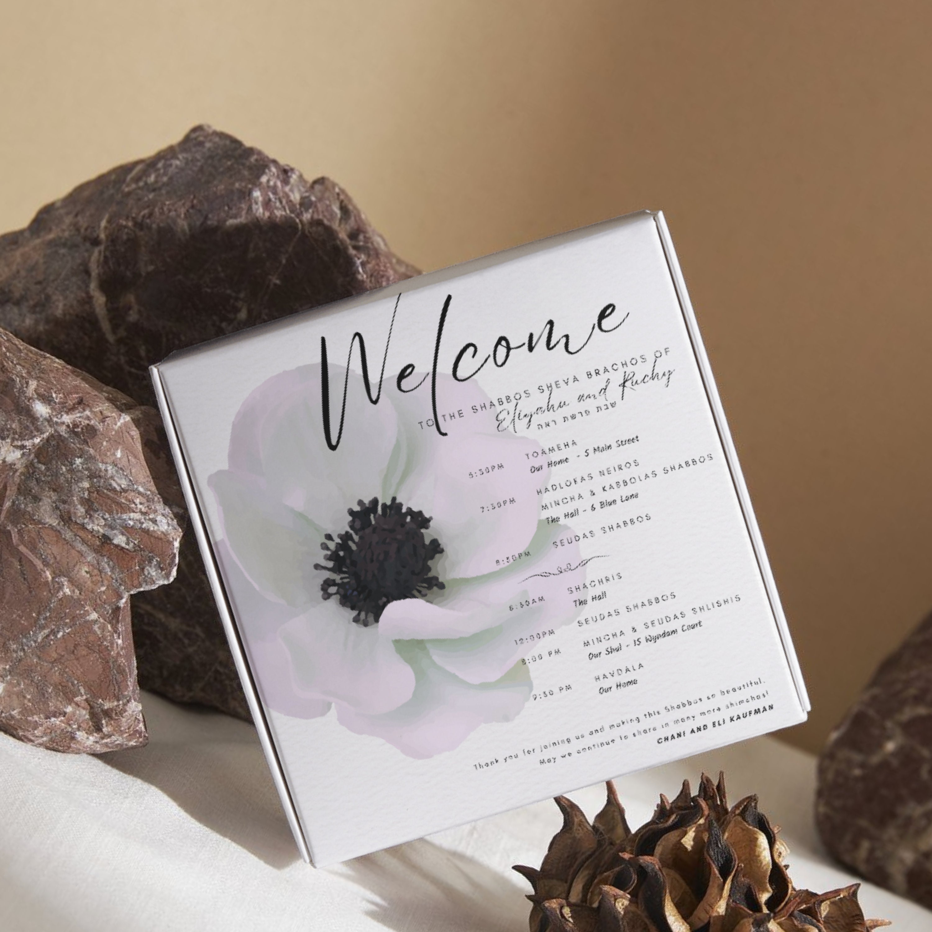 Shabbos Sheva Brachos Schedule Template, Shabbos Itinerary, Hostess ...