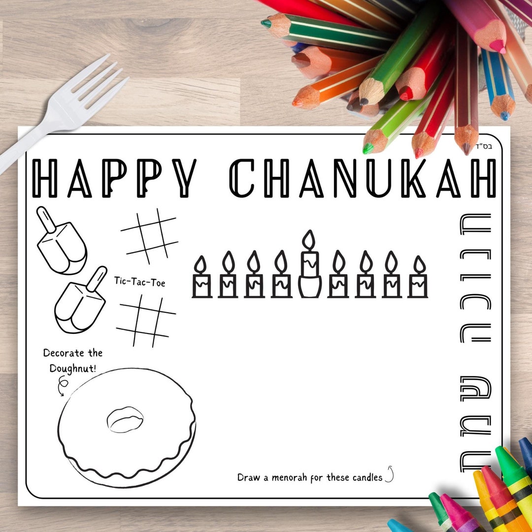 Chanukah Coloring Placemats + Place Cards, Instant Download - Printable ...