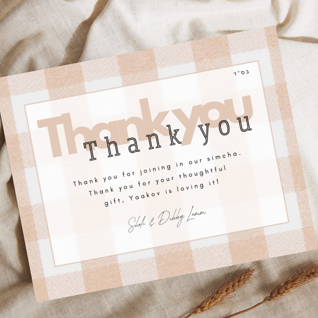 Upsherin Thank You Card Template - Gingham, Digital Download ...