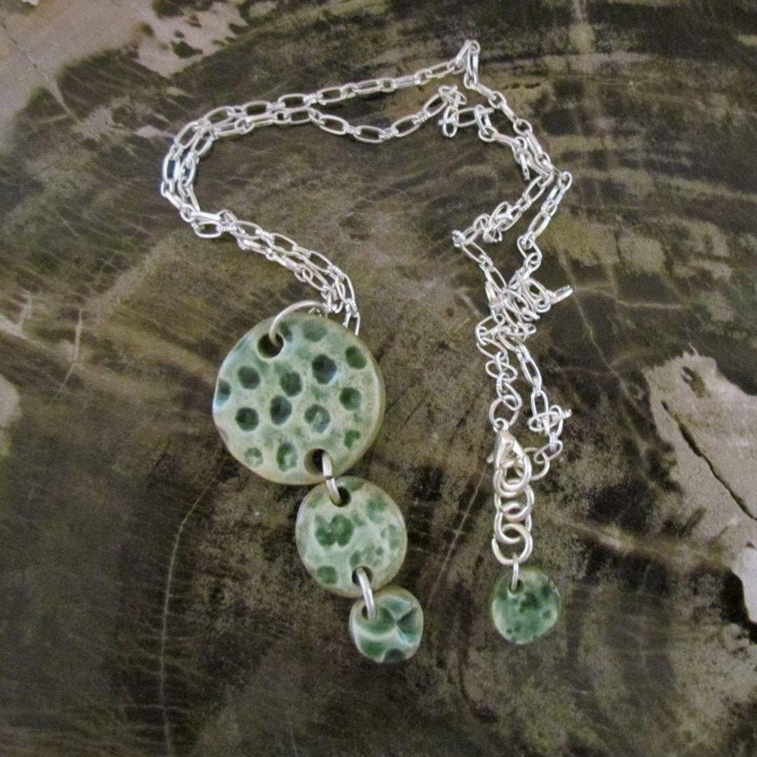 Fall Forest Green Drop Pendant Necklace With Textured Pottery Beads - Etsy