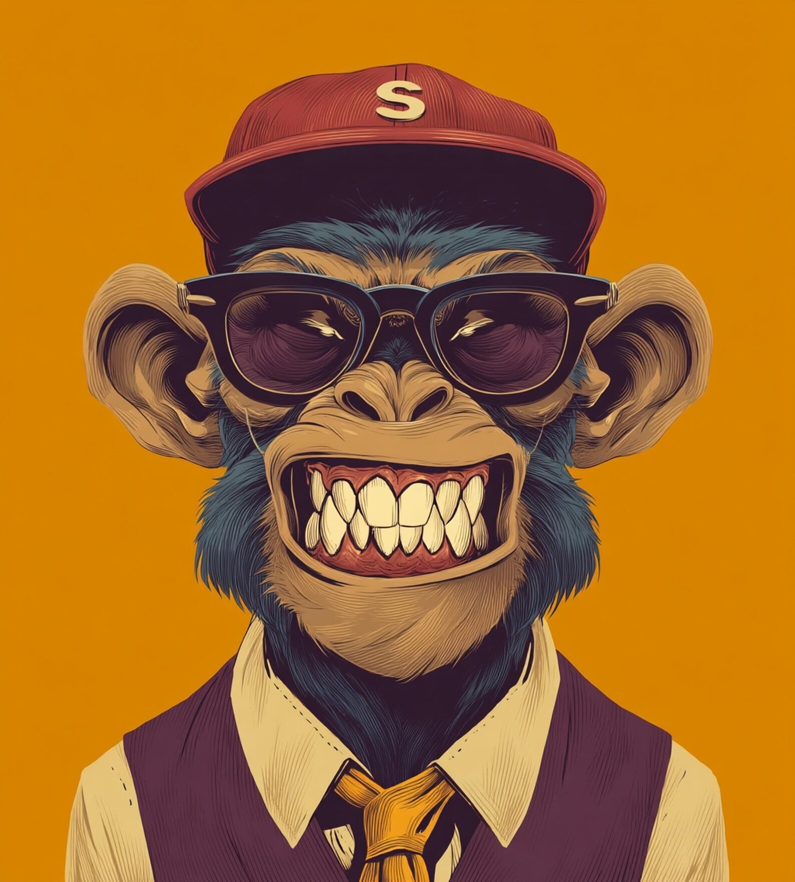 Smiling Monkey in Hat SVG: Vintage Engraving Style - Etsy