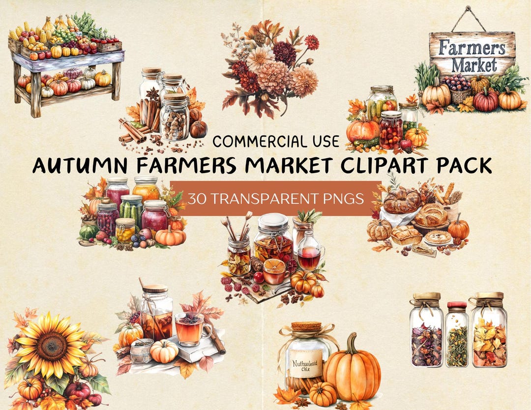 Autumn Farmers Market Clipart Pack - Etsy