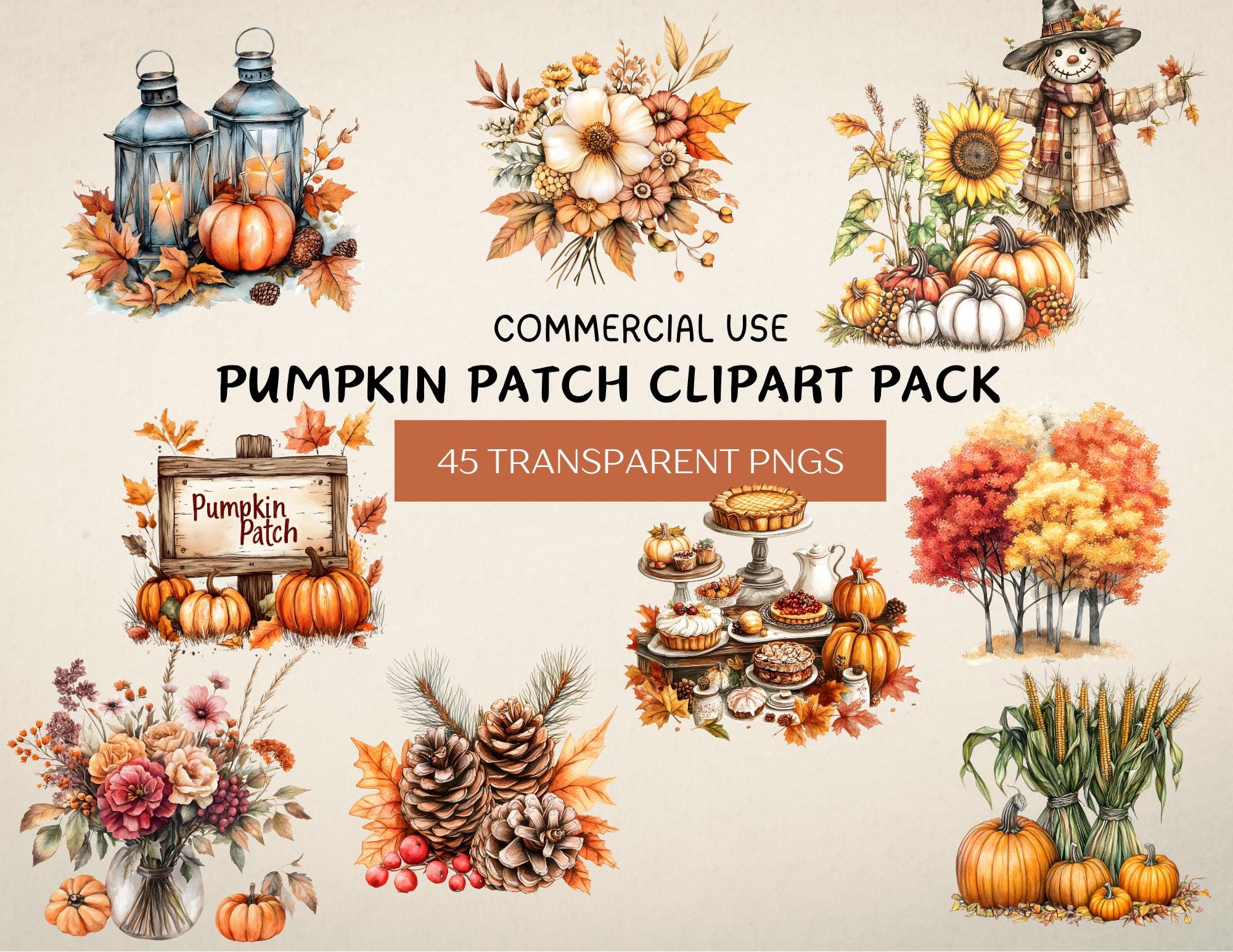 Pumpkin Patch Clipart Pack - Etsy
