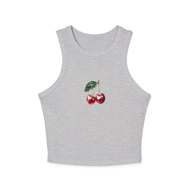 Crop Top, Cute Cherry Tank, Summer Racer Top, Women's Ribbed Tank ...