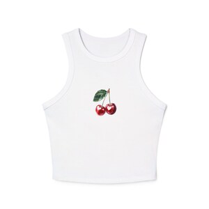 Crop Top, Cute Cherry Tank, Summer Racer Top, Women's Ribbed Tank ...
